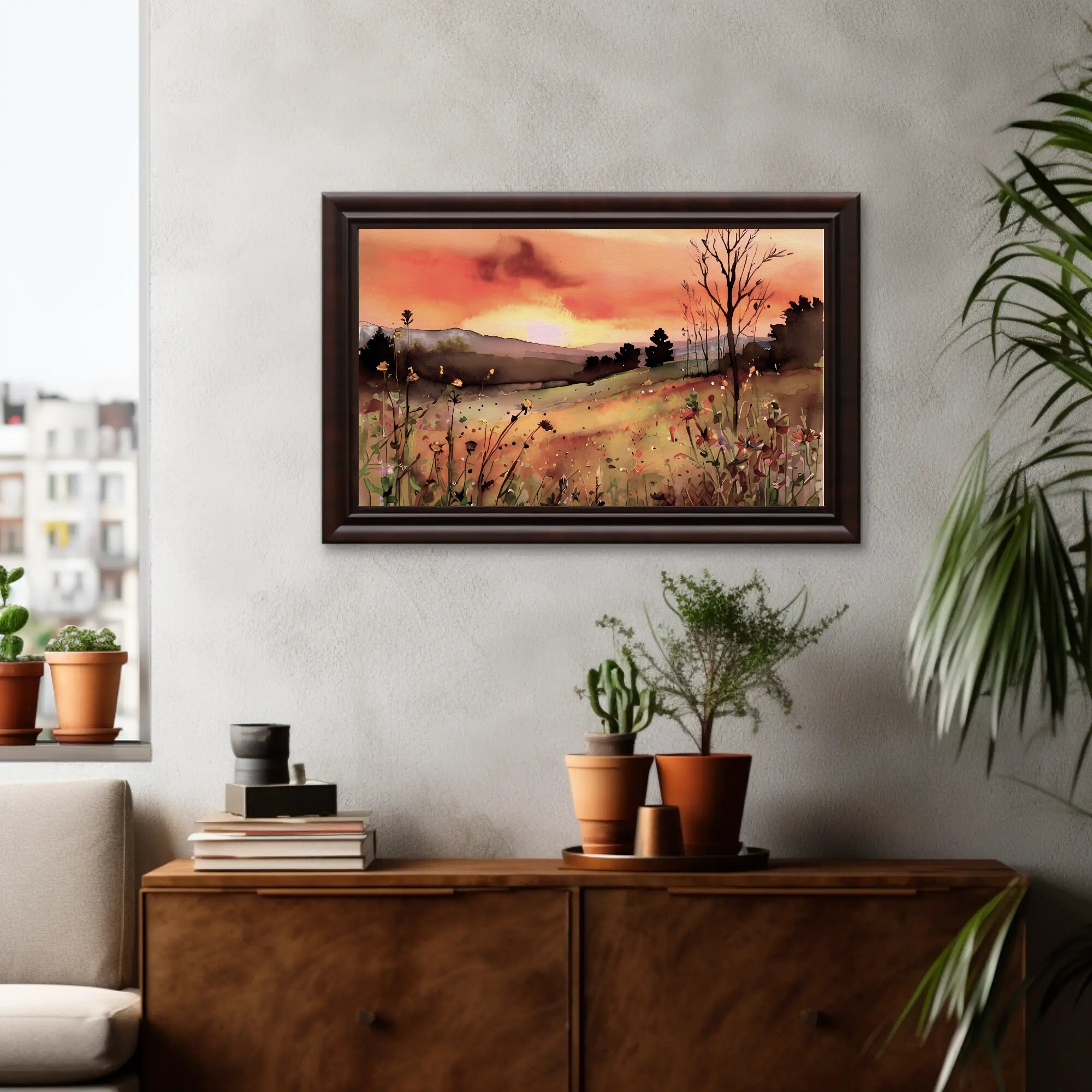 Sunrise on Wildflower Meadow Watercolor Art Print - Etsy