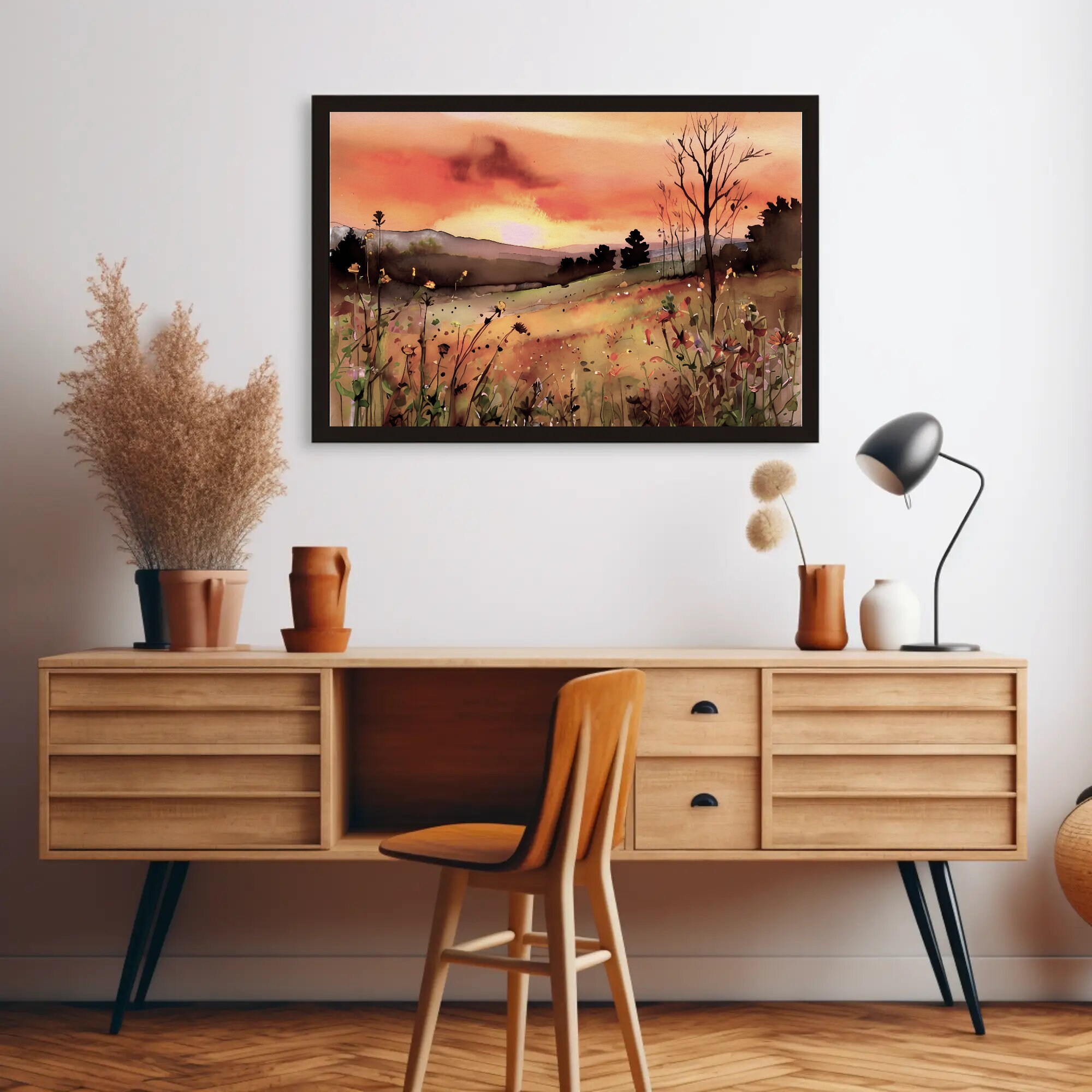 Sunrise on Wildflower Meadow Watercolor Art Print - Etsy