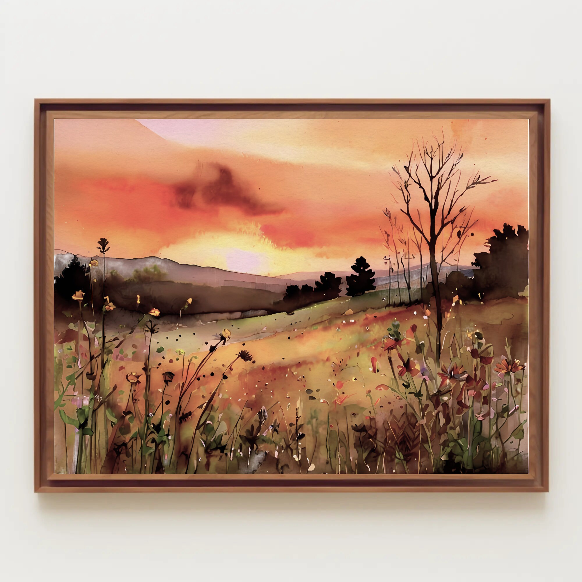 Sunrise on Wildflower Meadow Watercolor Art Print - Etsy