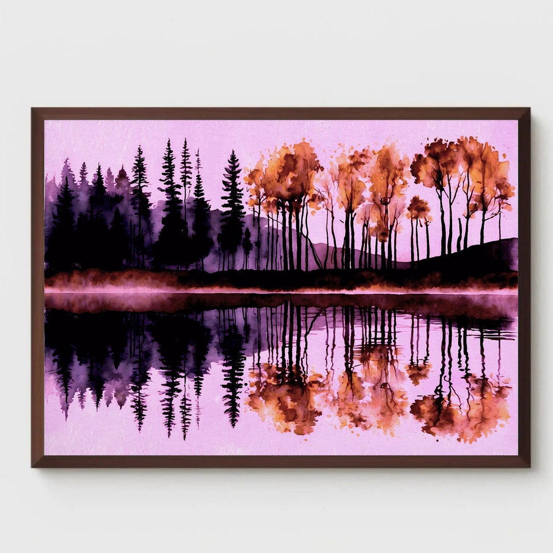 Abstract Watercolor Autumn Lake Art Print - Etsy