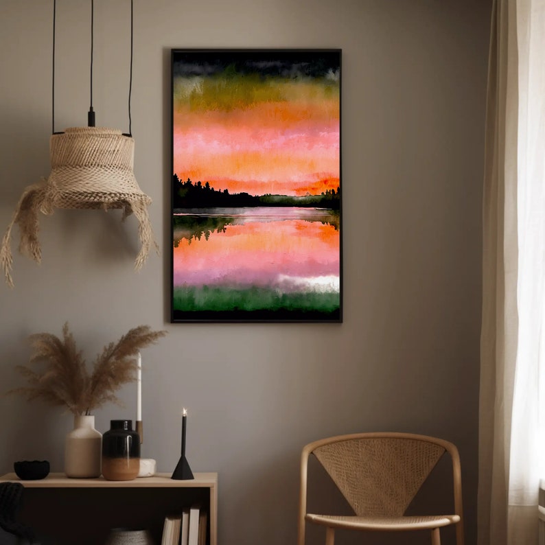 Pink Sunset Watercolor Art Print - Etsy