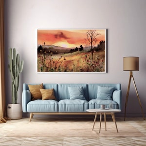 Sunrise on Wildflower Meadow Watercolor Art Print - Etsy