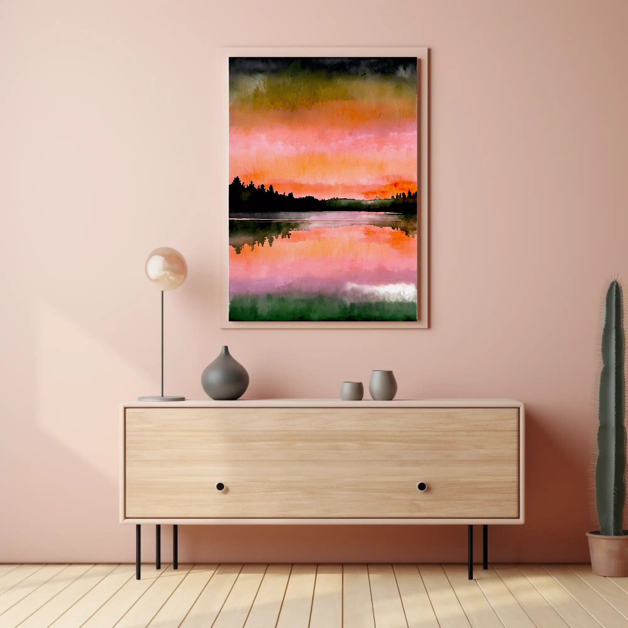 Pink Sunset Watercolor Art Print - Etsy