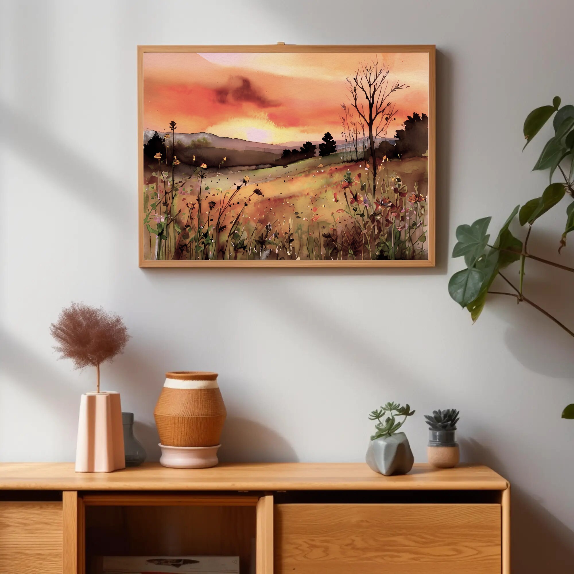 Sunrise on Wildflower Meadow Watercolor Art Print - Etsy