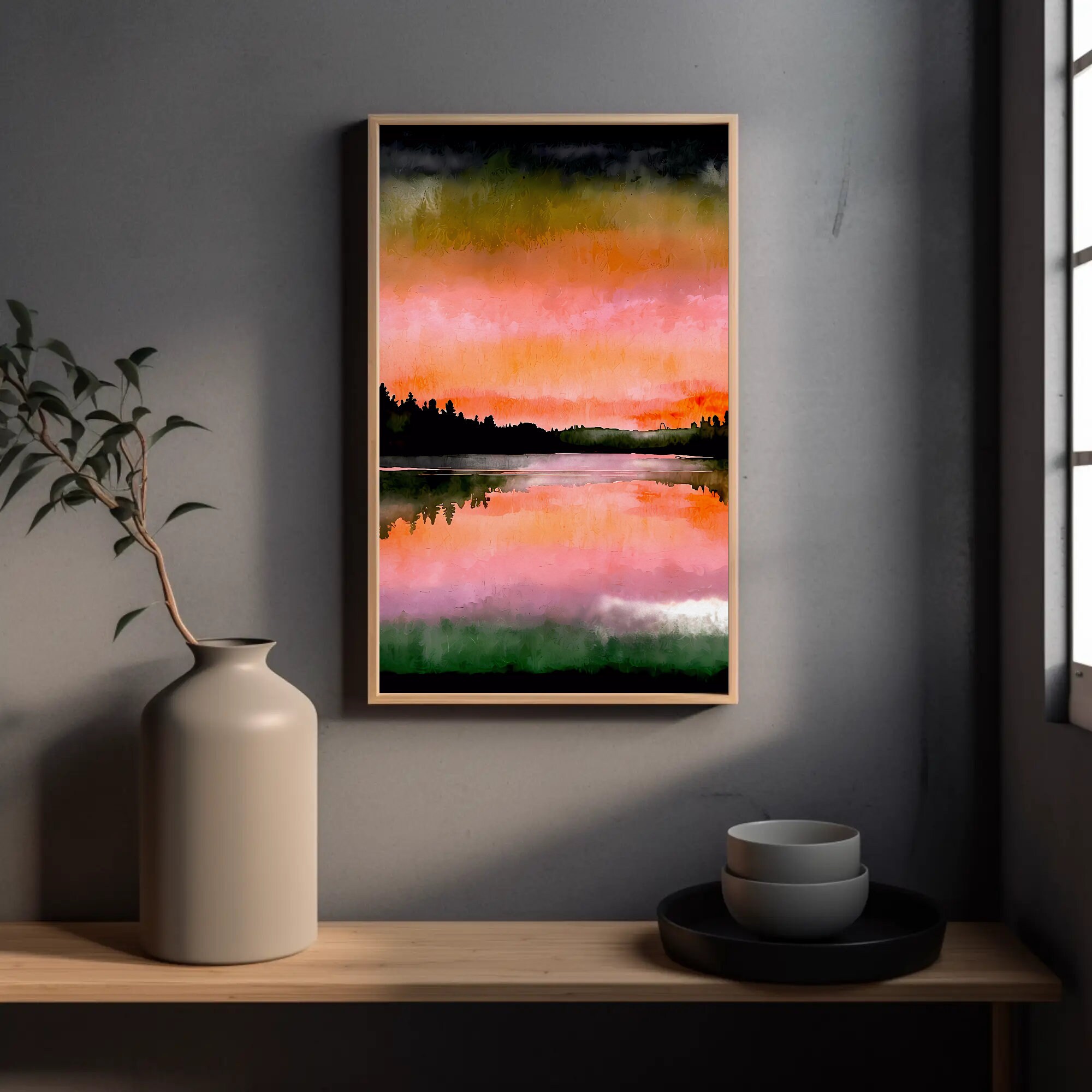 Pink Sunset Watercolor Art Print - Etsy