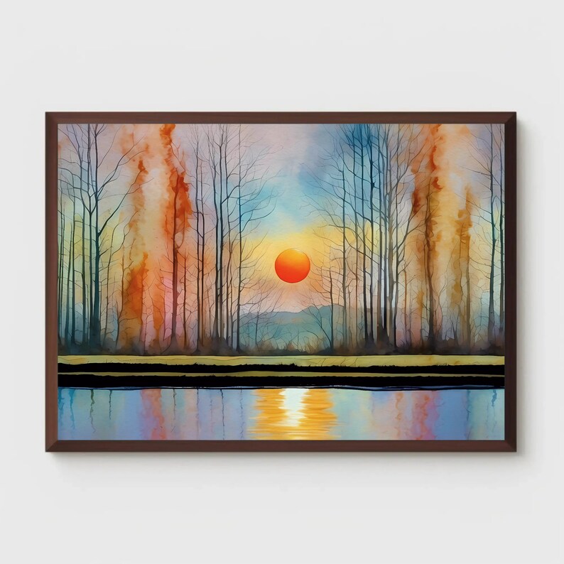 Abstract Sunset on Ocean Watercolor Art Print - Etsy