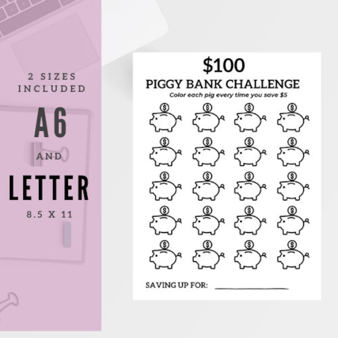 Digital 100 Dollar Piggy Bank Challenge - Instant Download | Printable ...