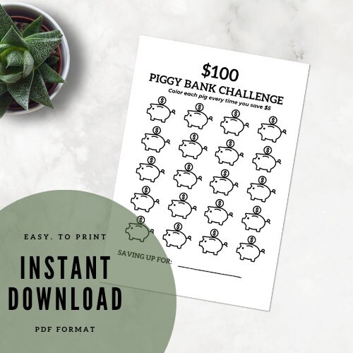 Digital 100 Dollar Piggy Bank Challenge Instant Download Printable ...