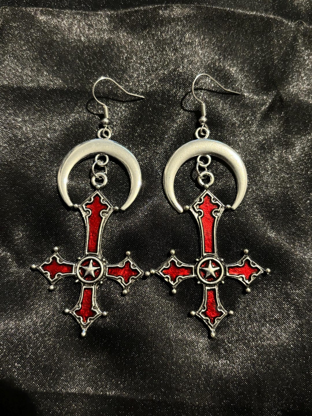 Red Moon Inverted Cross Earrings || Gothic Jewellery || Gothic ...