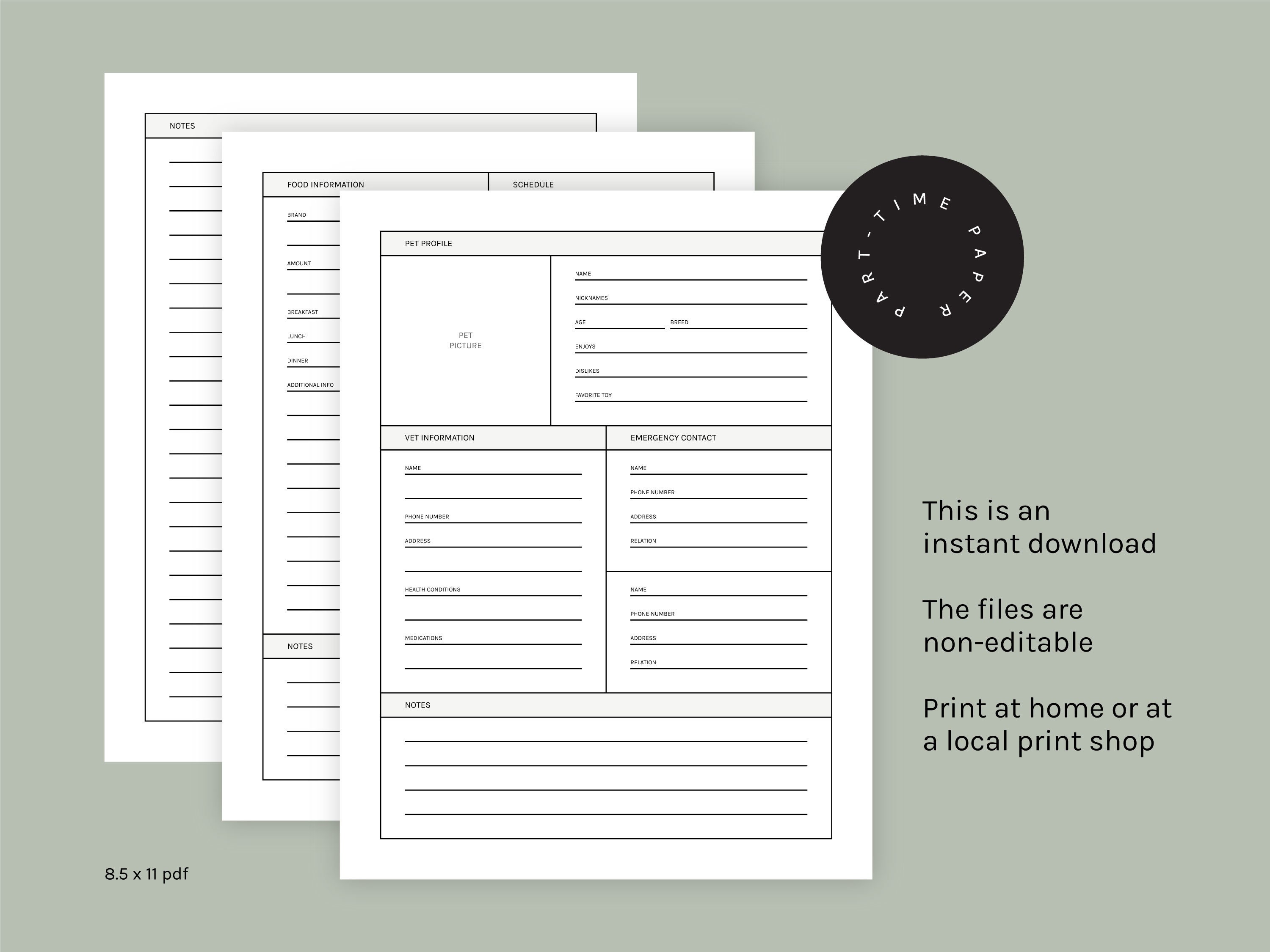 Pet Sitting Guide, Printable, Digital Download, Minimal, Pet-sitter, US ...