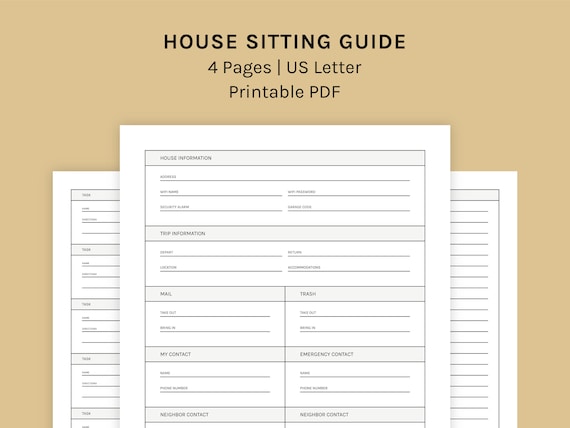 House Sitting Guide Printable Digital Download Minimal | Etsy