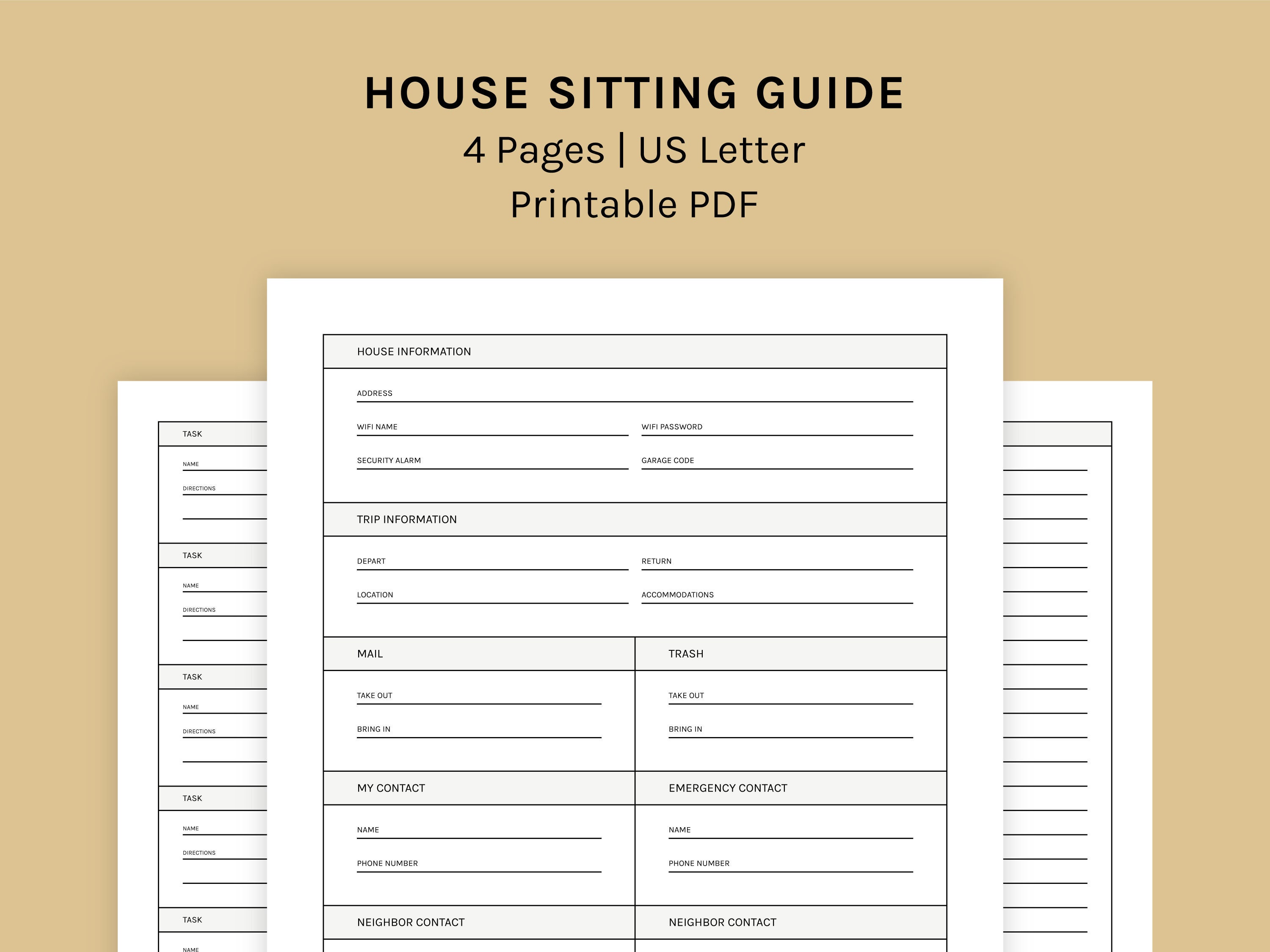 House Sitting Guide, Printable, Digital Download, Minimal, House-sitter ...