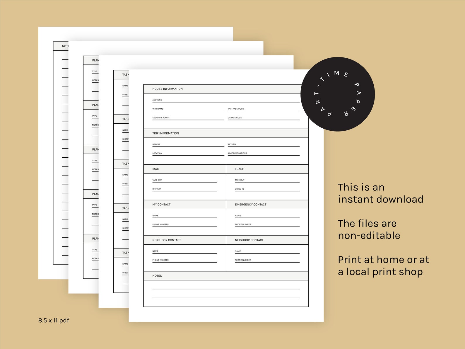 House Sitting Guide, Printable, Digital Download, Minimal, House-sitter ...