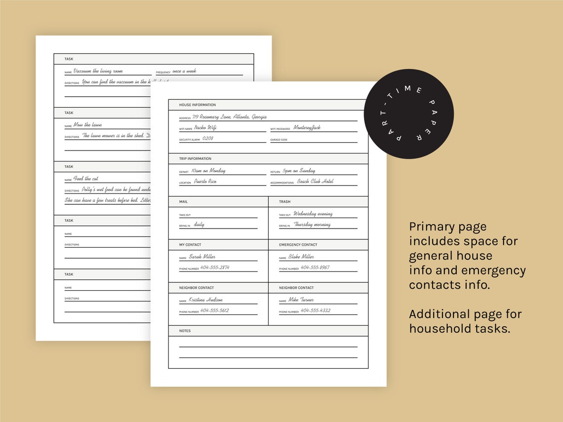 House Sitting Guide, Printable, Digital Download, Minimal, House-sitter ...