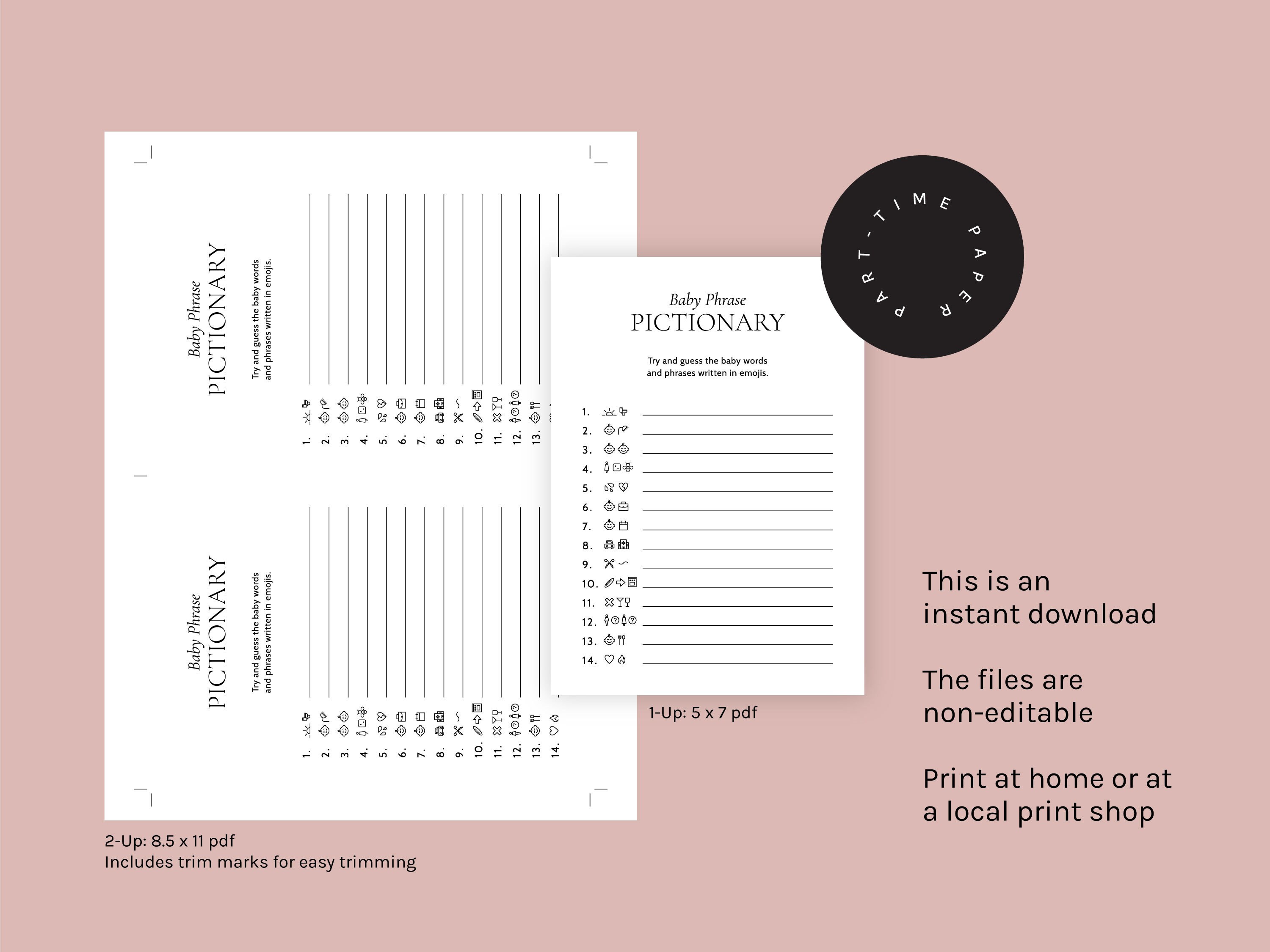 Baby Phrase Pictionary - Instant Download, Baby Shower Game, Printable ...