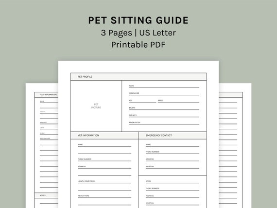 Pet Sitting Guide Printable Digital Download Minimal | Etsy