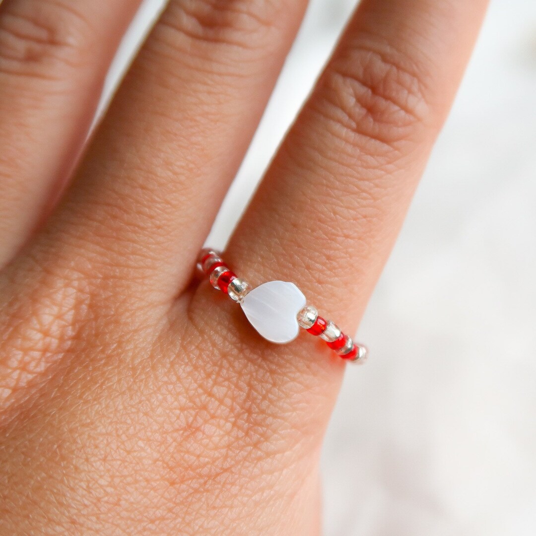 Colorful Beaded Heart Rings - Etsy