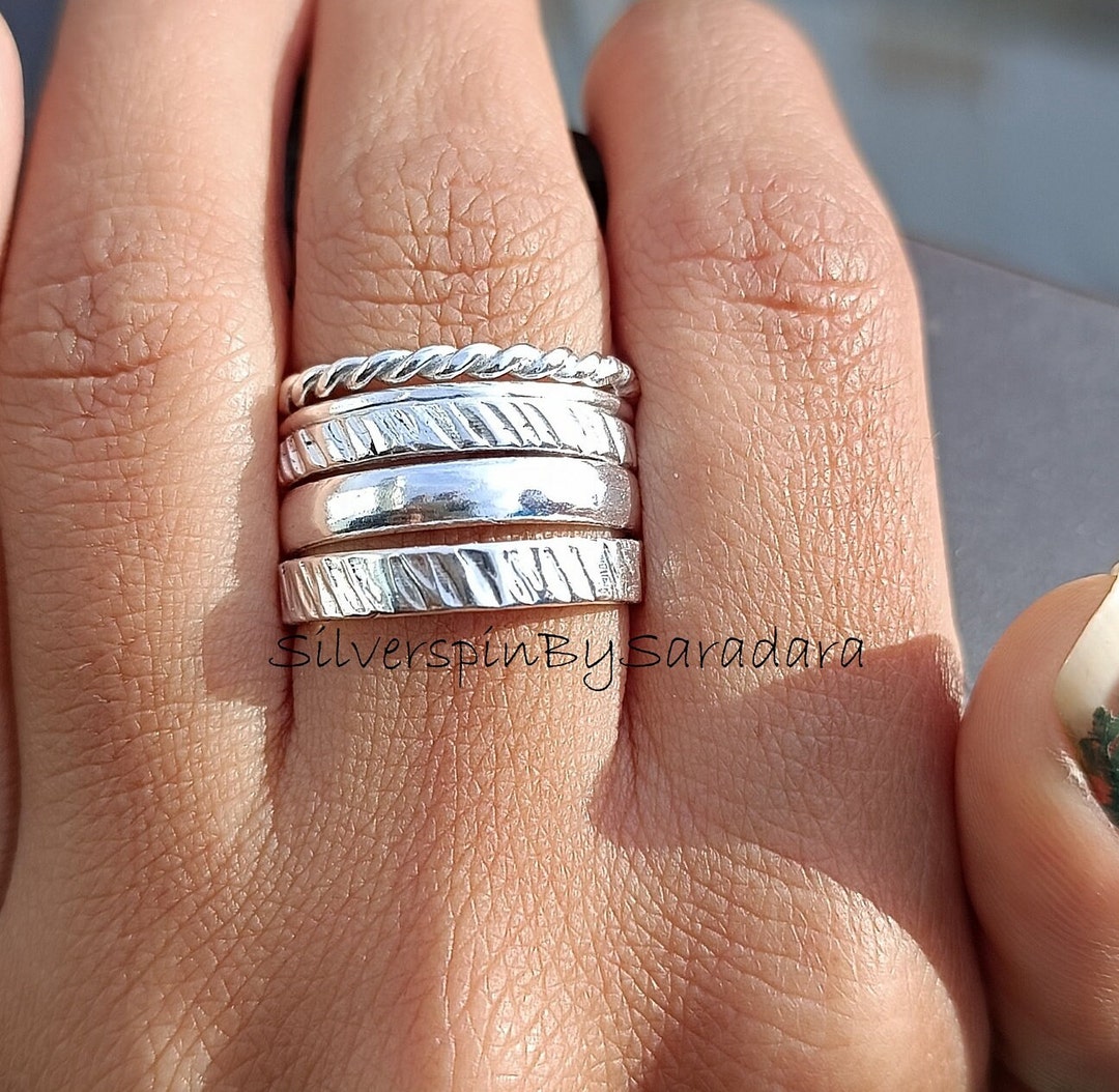 Sterling Silver Stacking Rings Set: Textured Mid-century Style - Etsy