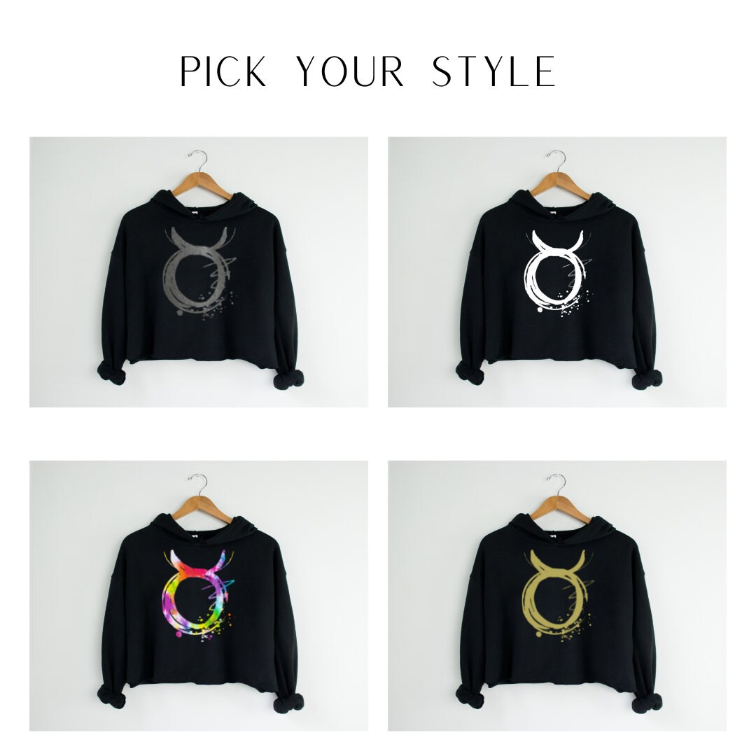 Taurus Cropped Hoodie Zodiac Hoodie Taurus Black Womens Hoodies With ...