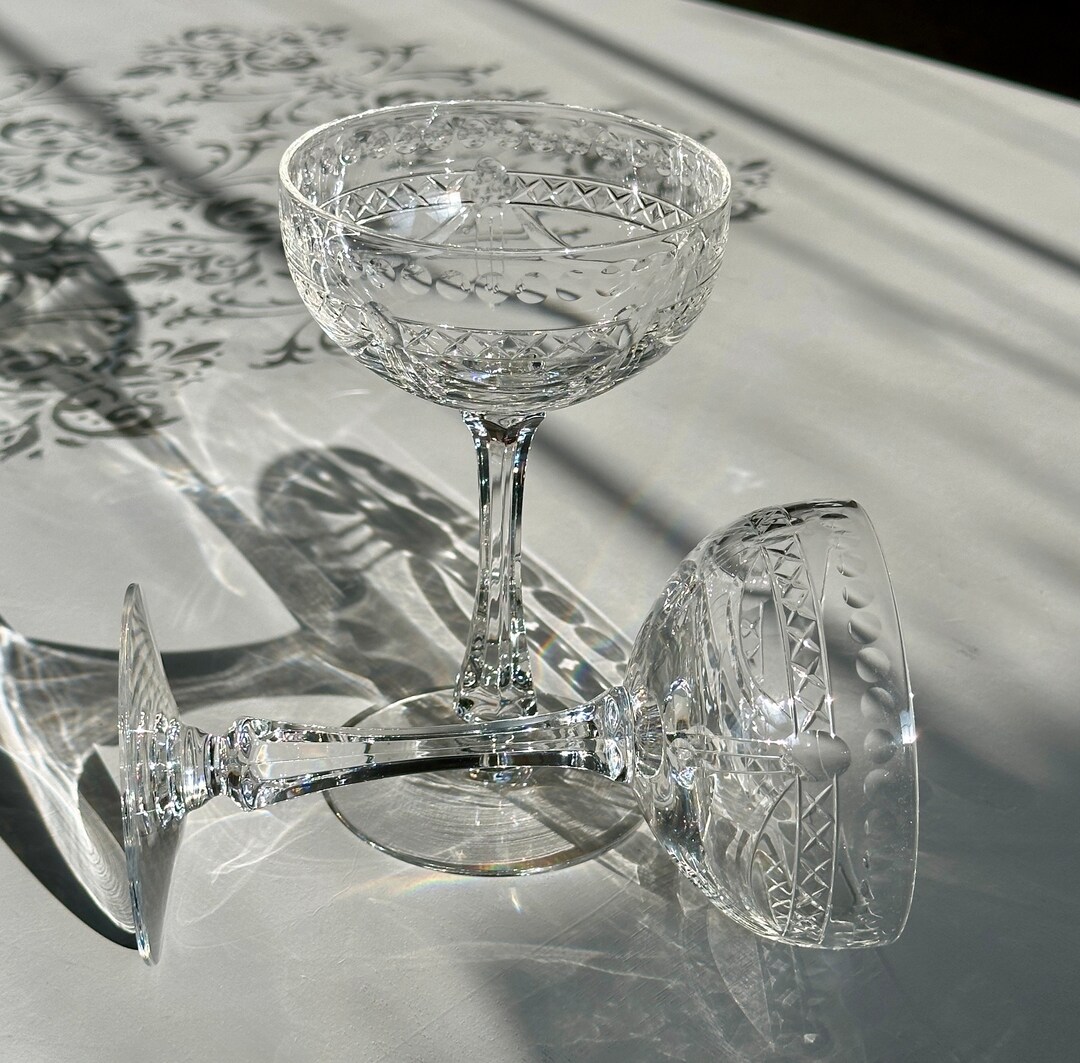 Vintage Seneca Glass Champagne Coupe Glasses-cocktail Glasses-hand Cut ...