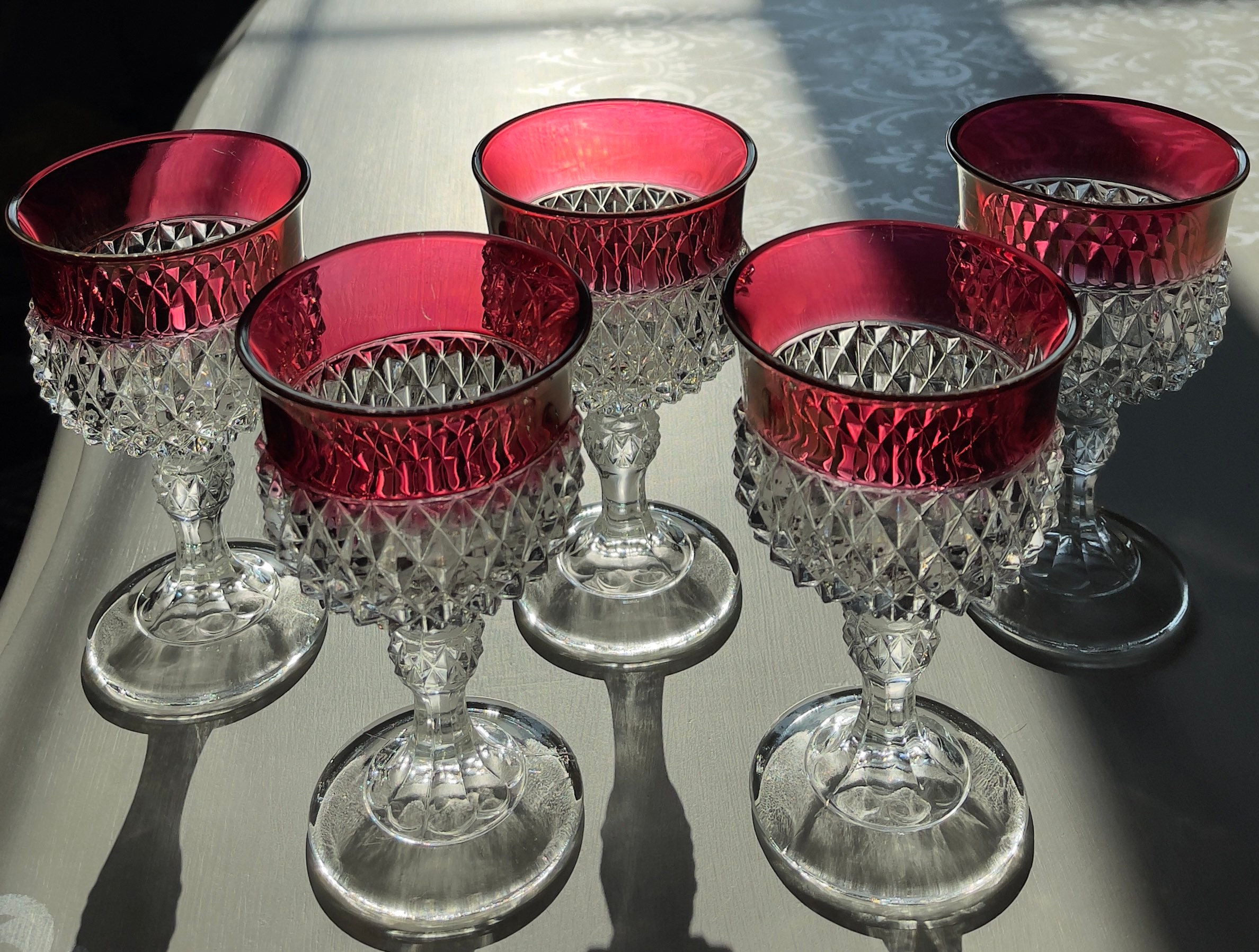 Vintage Indiana Glass Ruby Diamond Point Wine Goblets Vintage - Etsy