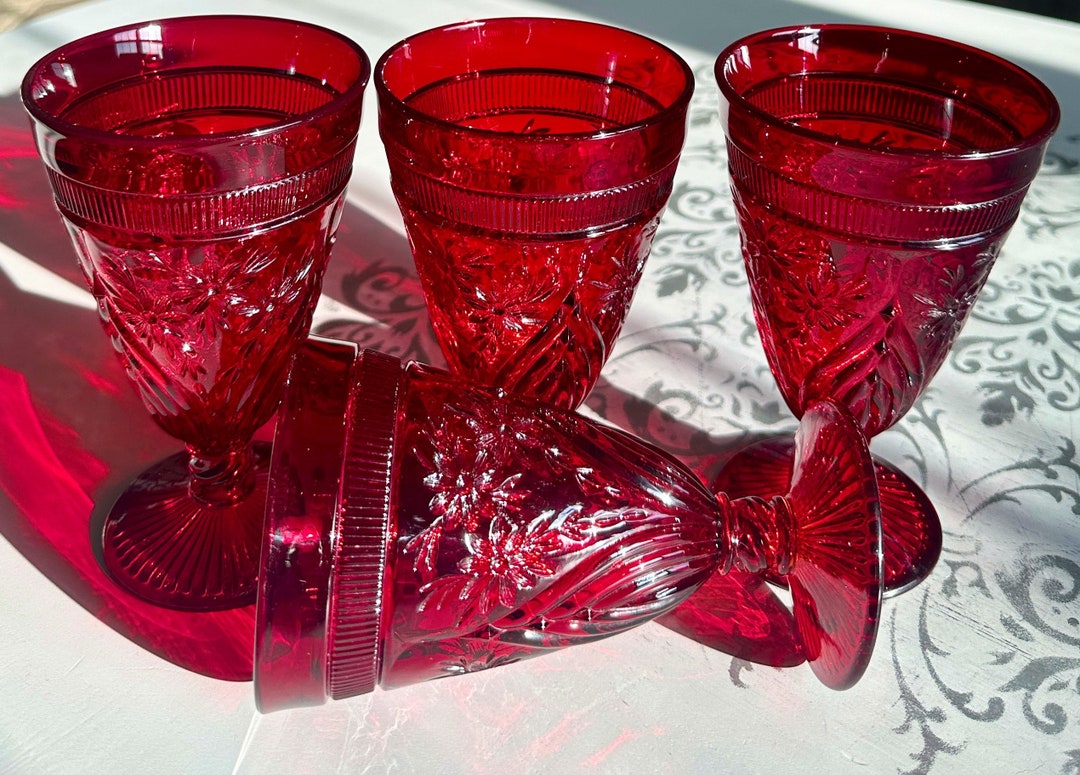Fenton Ruby Red Flower Windows Ice Tea Goblets - Etsy