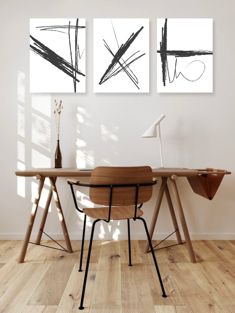 Abstract Black and White Poster, Set of 3, Printable Posters, Simple ...