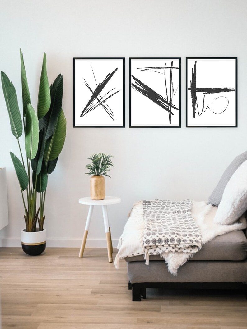 Abstract Black and White Poster, Set of 3, Printable Posters, Simple ...