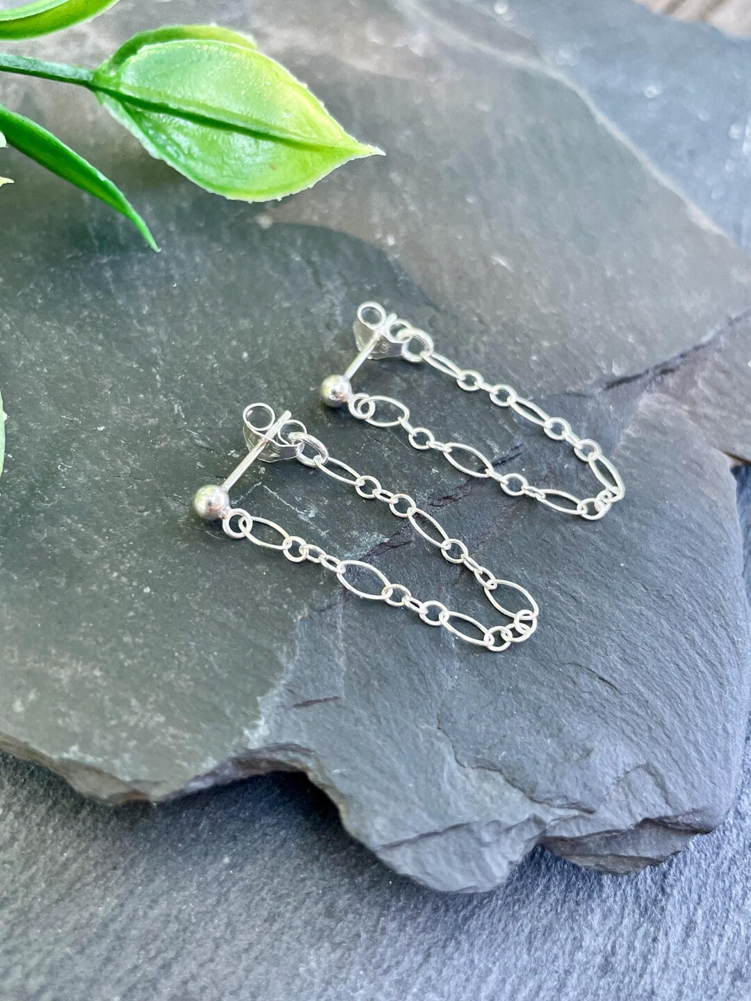 925 Sterling Silver Chain Earrings, Simple Silver Chain Studs ...