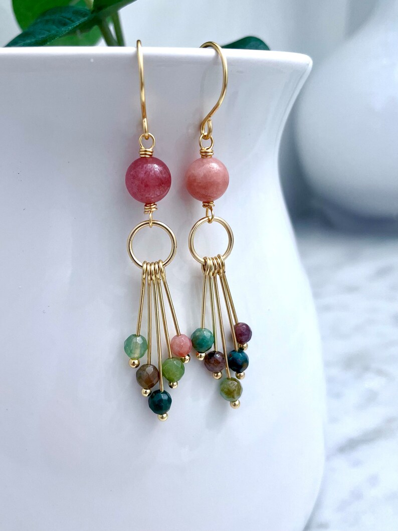 Sunstone & Jasper Dangle Earrings, Gemstone Dangle Earrings, Multicolor Gemstone Earrings ...
