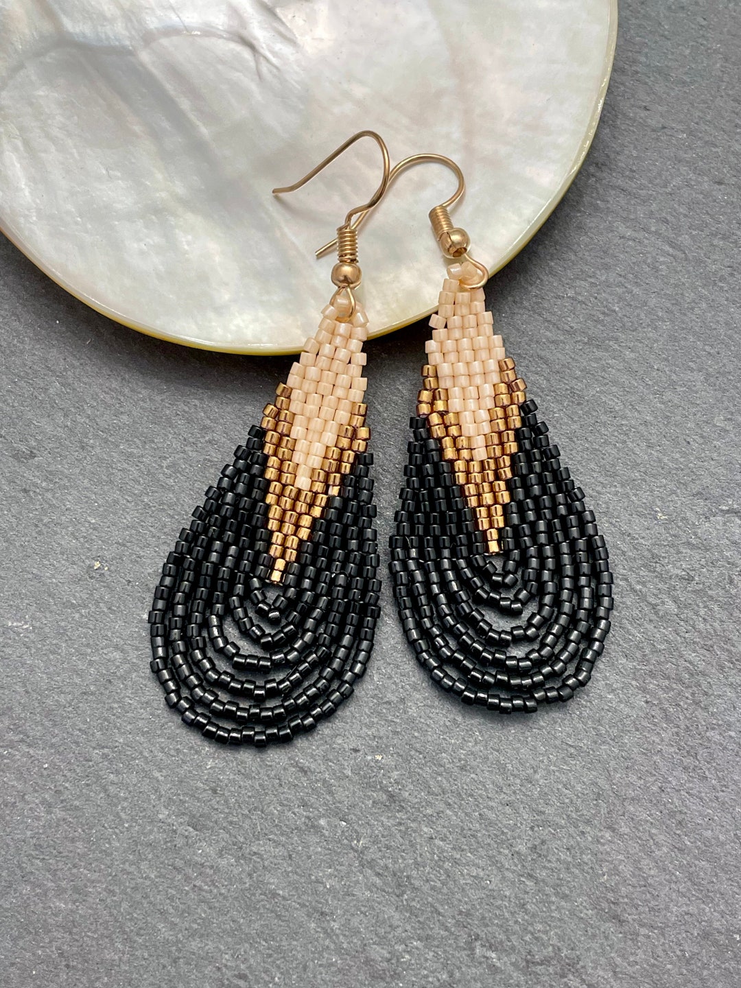 Handmade Seed Bead Earrings, Handwoven Beaded Earrings, Geometric Seed ...