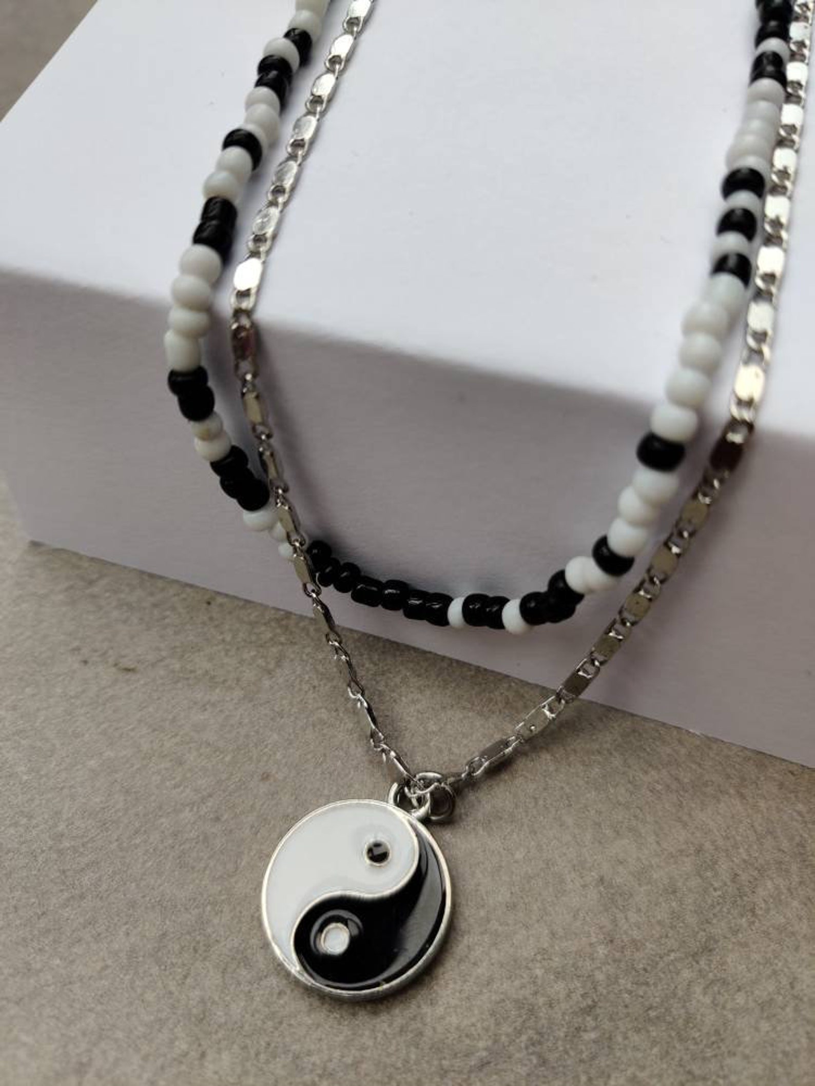 Kiara Ying Yang Double Necklace | OBX Layered Silver Chains | Outer ...