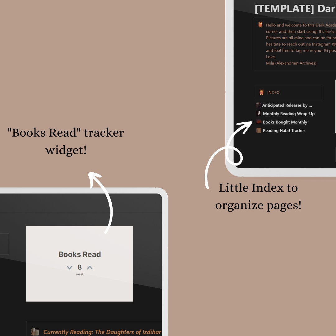 Notion Book Tracker Dark Academia Notion Template TBR Digital Planner ...