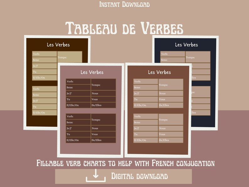 French Grammar Verb Chart - Etsy