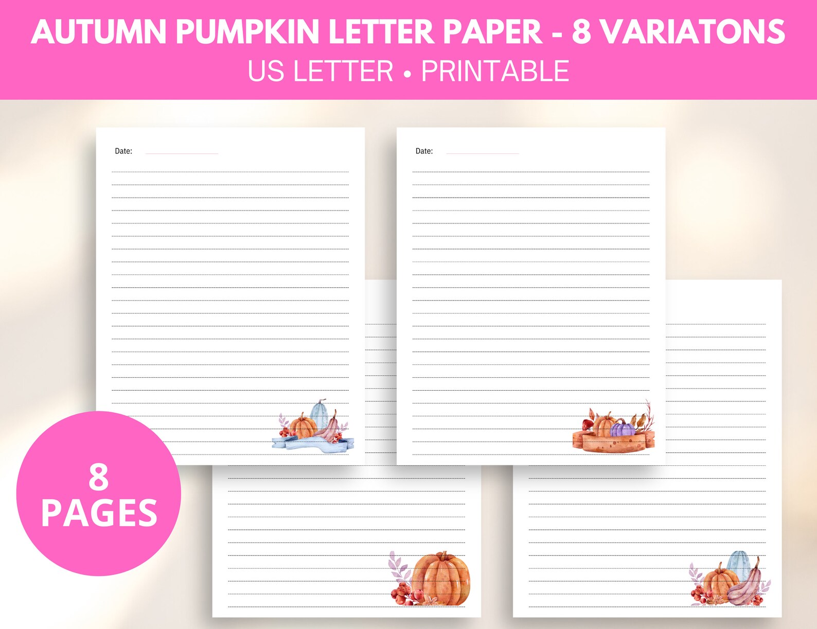 Autumn Letter Paper, Printable Letter Paper, Floral Stationery Paper ...