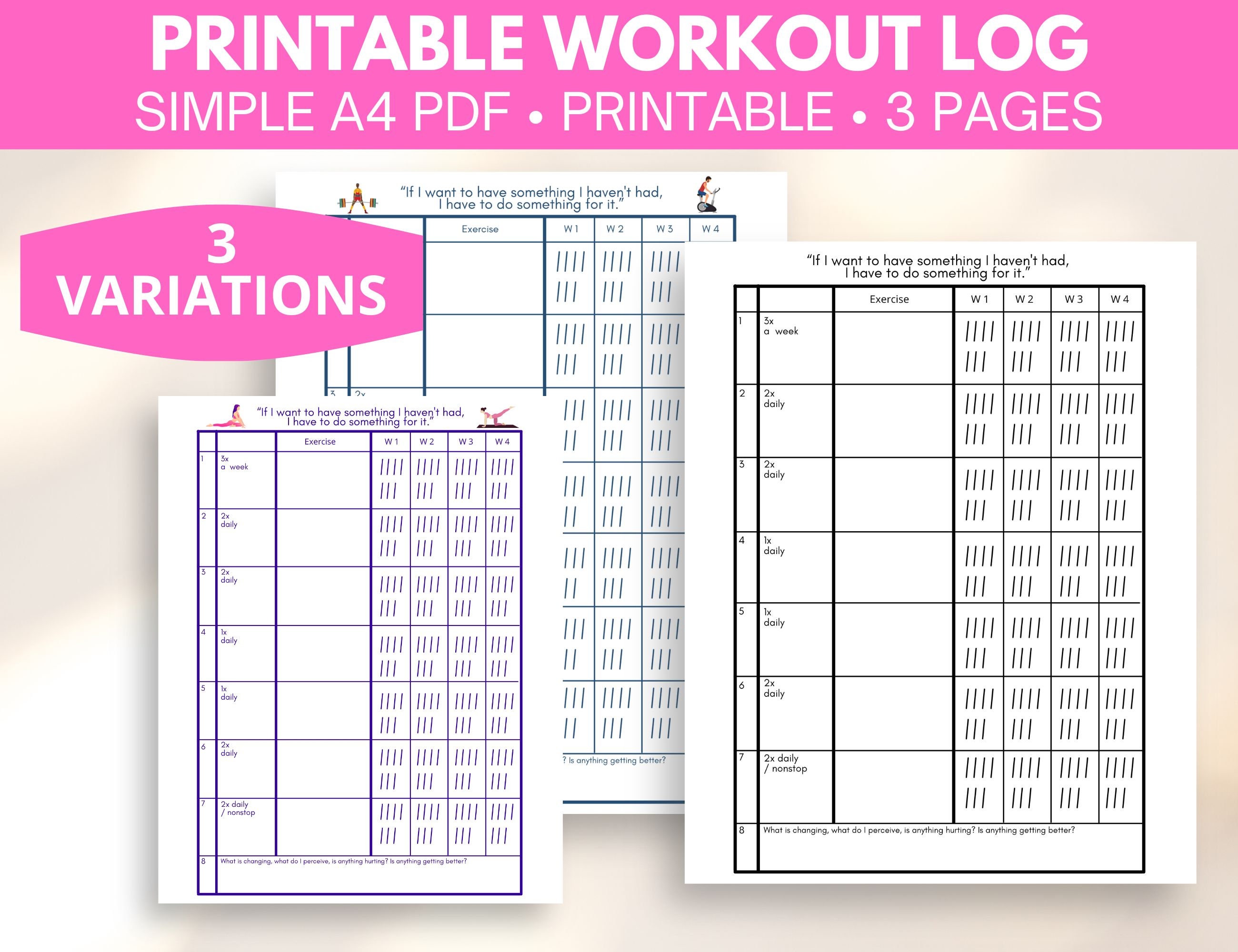 Exercise Tracker Printable, Exercise Tracker Sheet, Workout Log ...