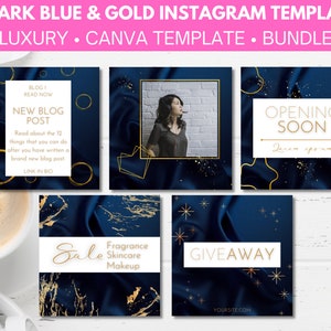 Luxury Dark Blue Gold Social Media Instagram Canva Templates, Navy Gold ...