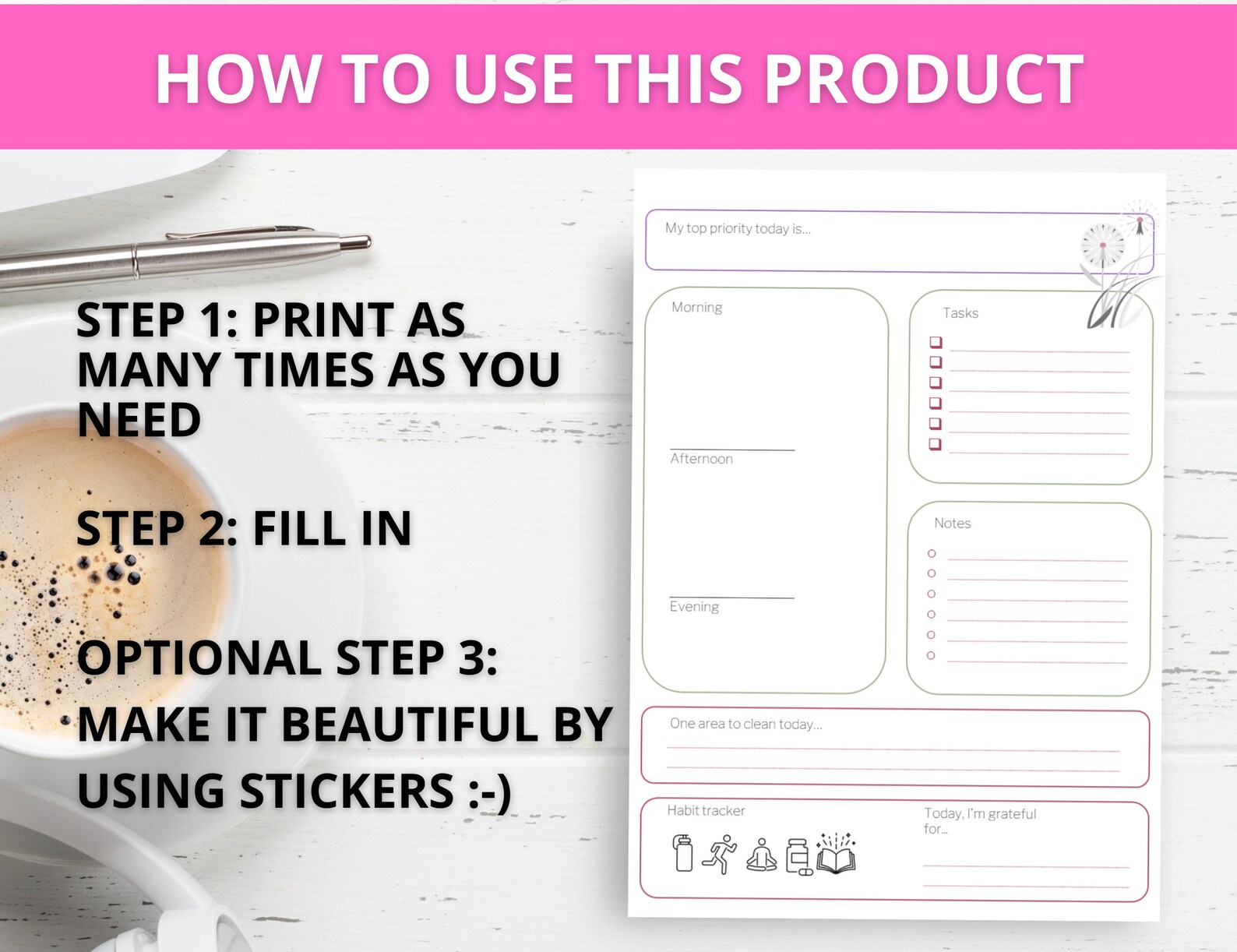 Printable Planner for 365 Days of Getting It Done, Undated Daily ...