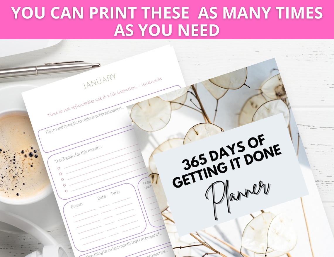 Printable Planner for 365 Days of Getting It Done, Undated Daily ...