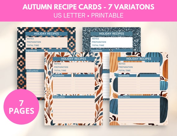 Autumn Recipe Card Recipe Card Printable Recipe Card - Etsy