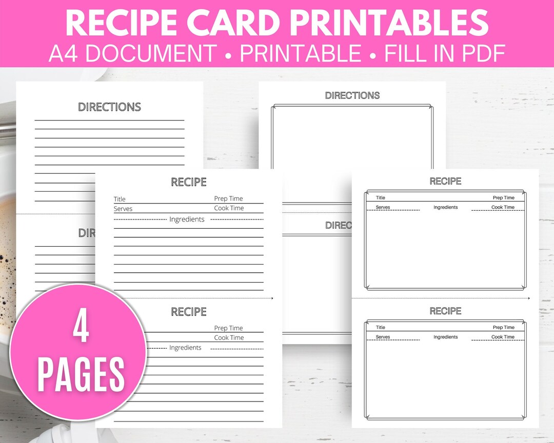 Recipe Card Template, Recipe Card Template Editable, Recipe Card ...