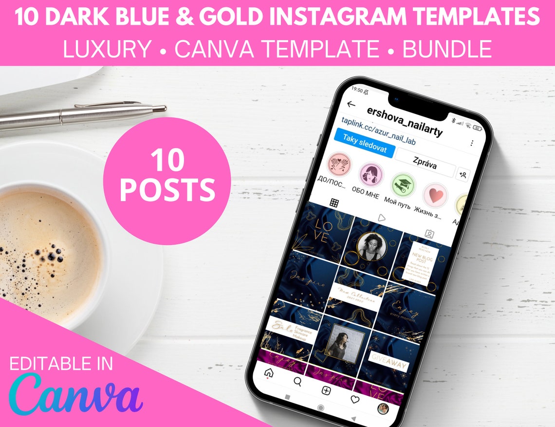 Luxury Dark Blue Gold Social Media Instagram Canva Templates - Etsy
