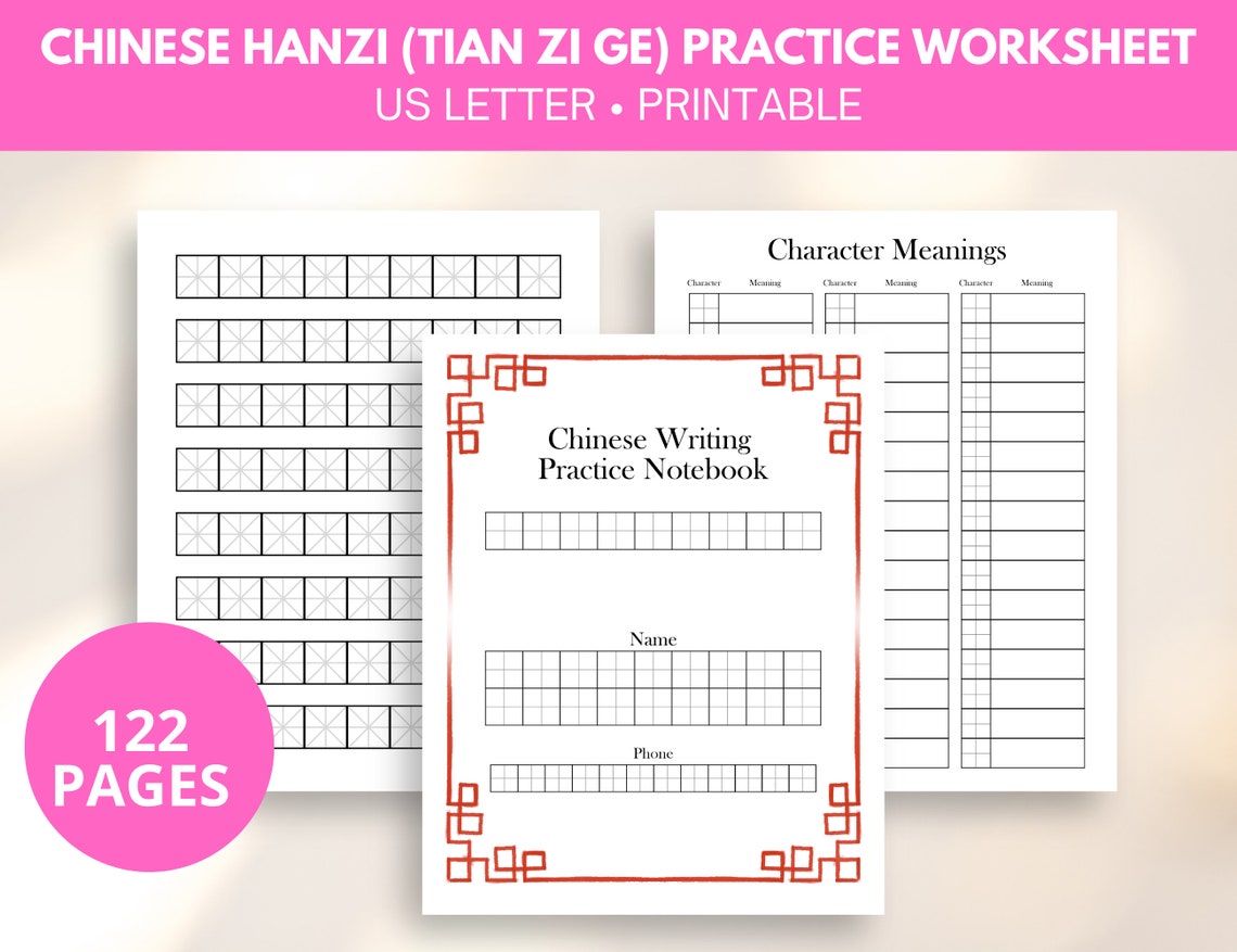 Chinese Writing Worksheet, Chinese Writing Paper, Handwriting Practice ...