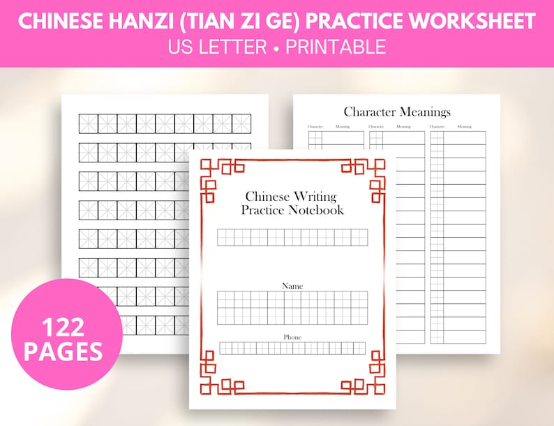 Chinese Writing Worksheet Chinese Writing Paper Handwriting - Etsy