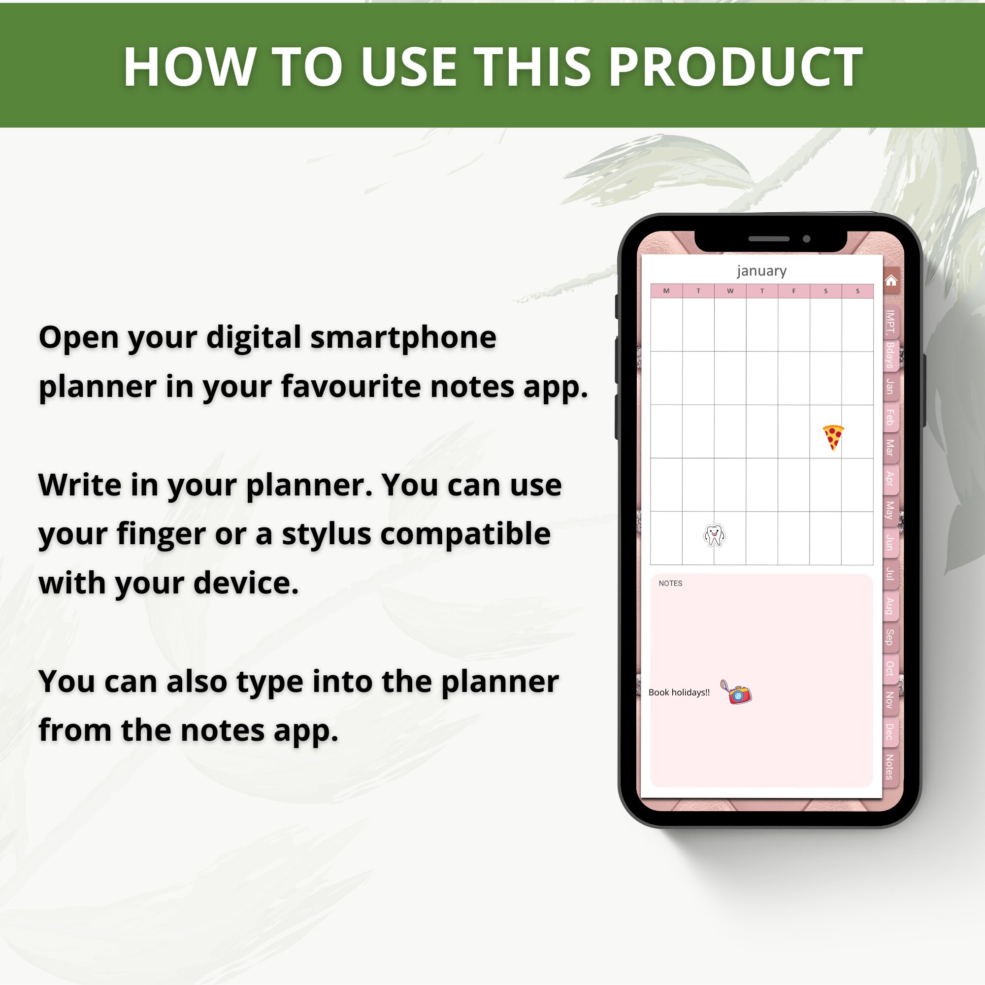 Undated Cell Phone Digital Planner, Rose Gold Digital Planner, Digital ...