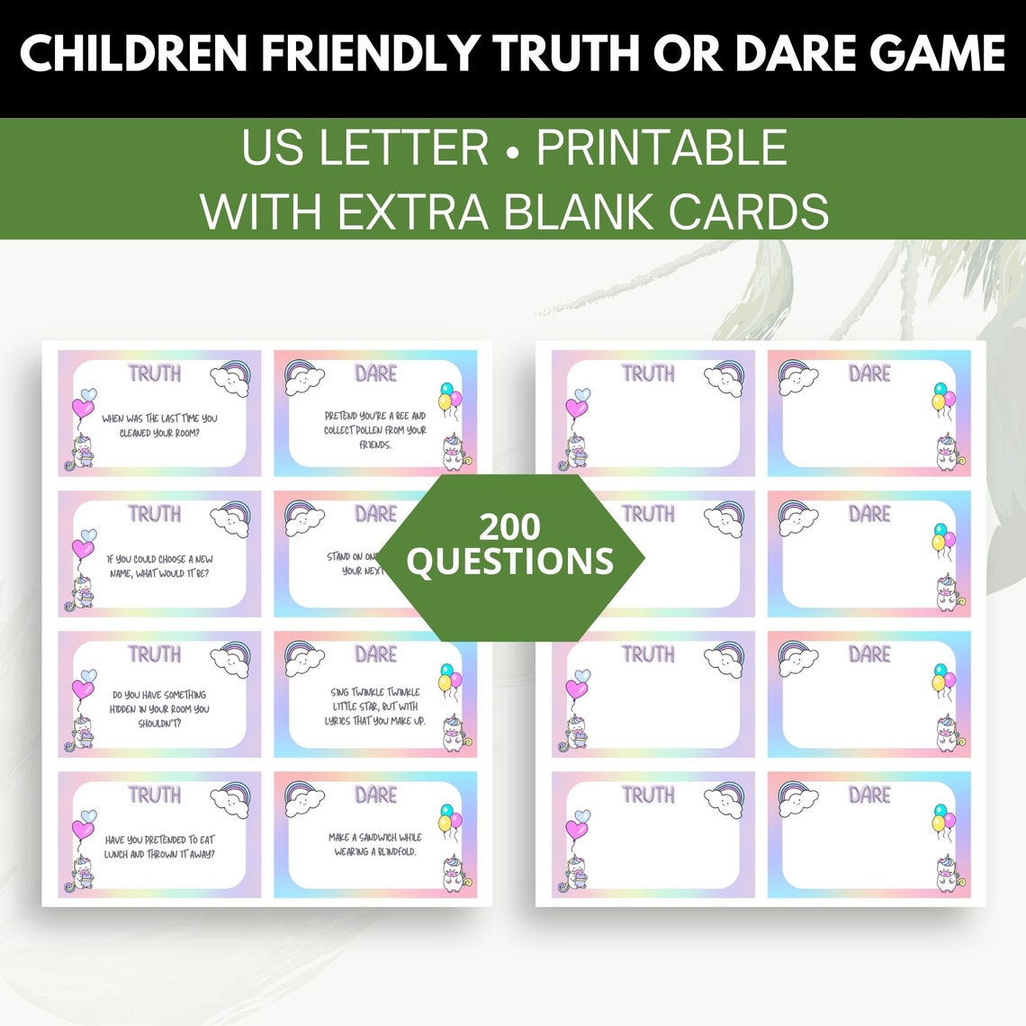 Truth or Dare Kids, Truth or Dare Printable, Truth or Dare Cards, Truth ...