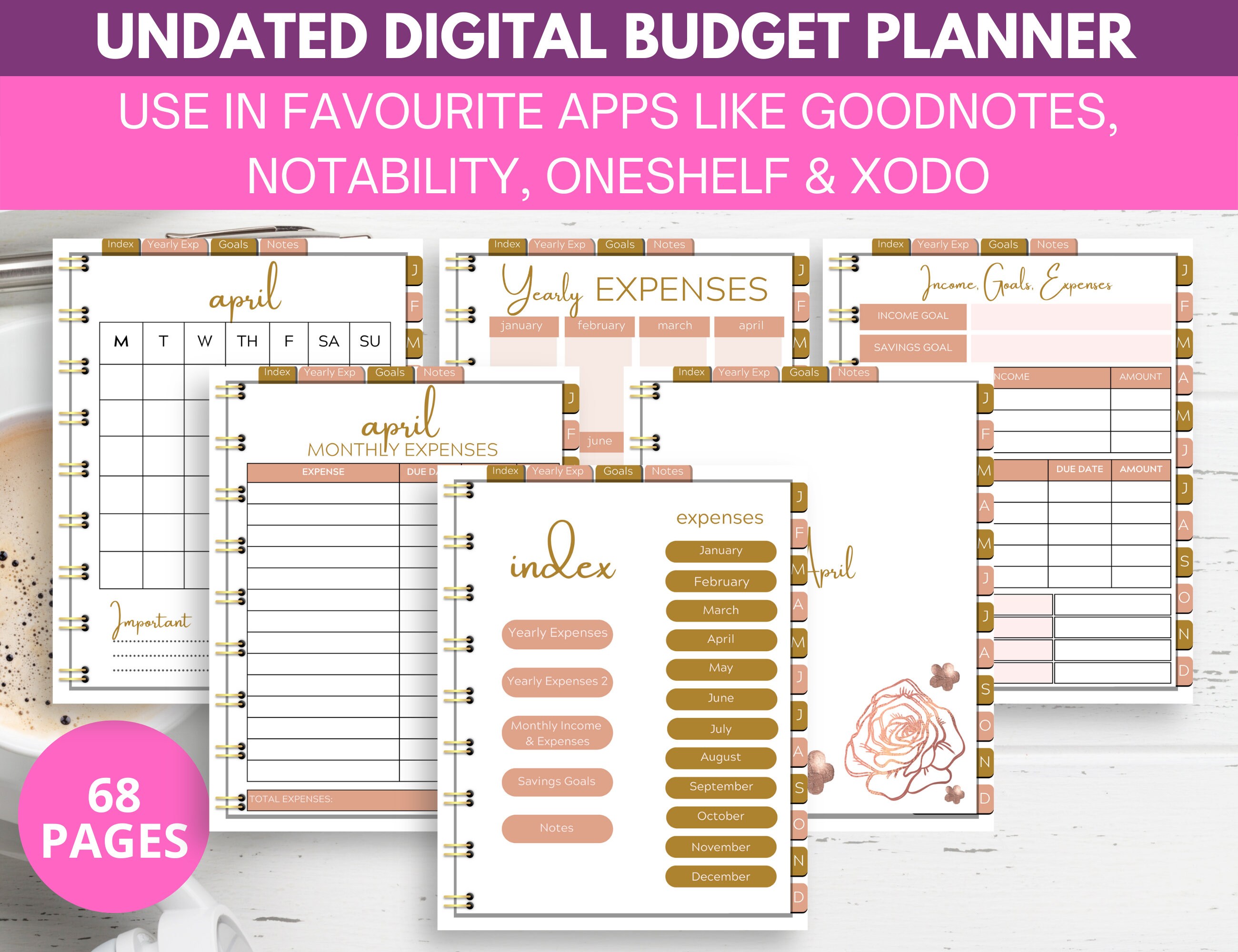 Digital Budget Planner for Ipad, Rose Gold Planner, Digital Budget ...