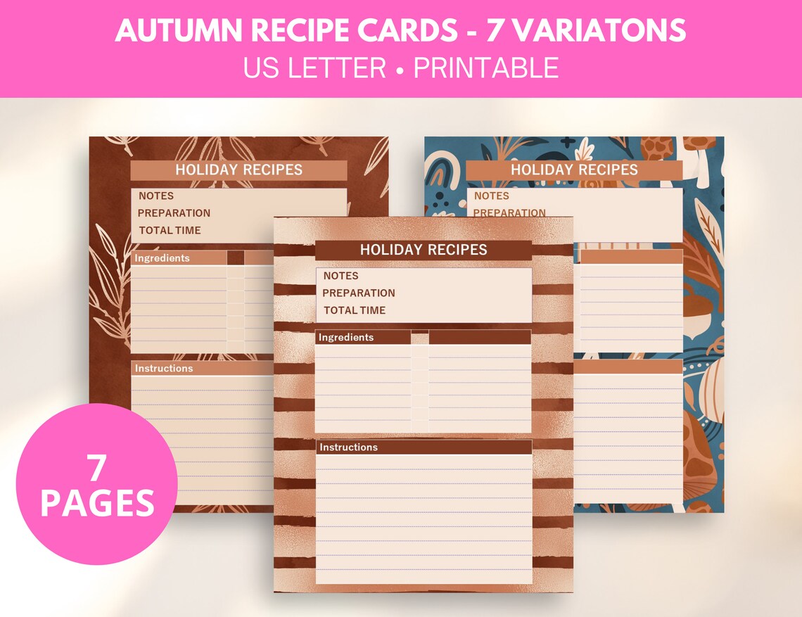 Autumn Recipe Card Recipe Card Printable Recipe Card - Etsy