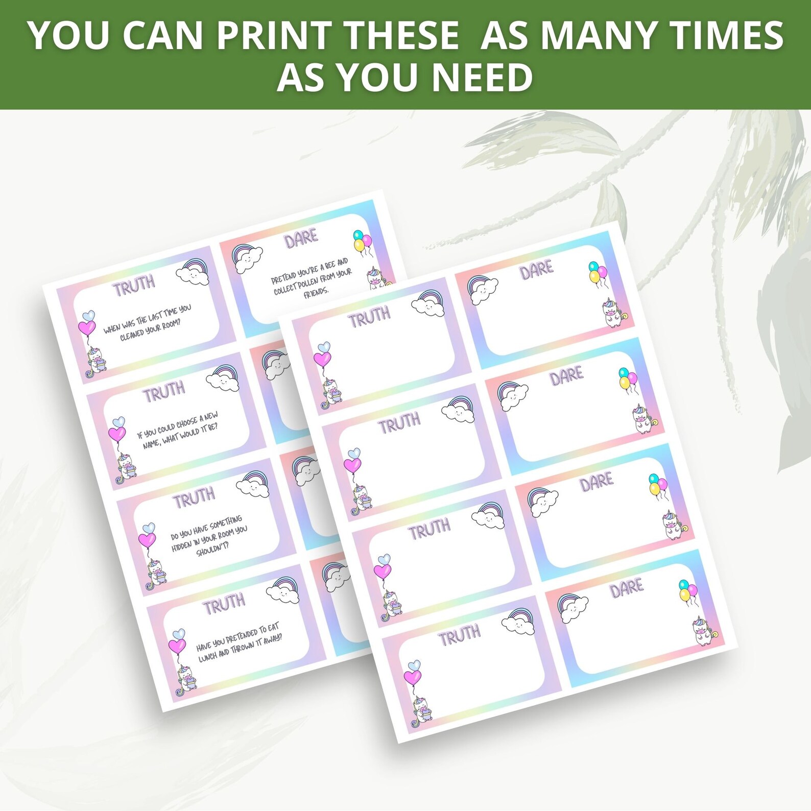 Truth or Dare Kids, Truth or Dare Printable, Truth or Dare Cards, Truth ...