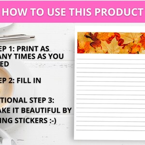 Printable Autumn Stationery, Autumn Notepad, Printable Notes Page ...